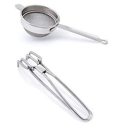 tea strainer/channi/chai chalni pakkad/chimta/sansi combo set of 2pc ...