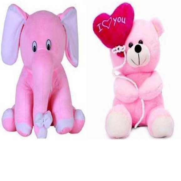 Soft toy pink sitting elephant (Appu) & Balloon teddy bear 21 cm ...