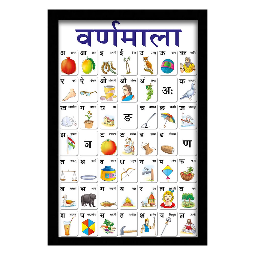 Hindi Varnmala Learning Wall Chart with Framed Poster For Preschool ...